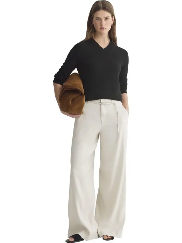 Everlane Wide-leg Belted Stretch Linen Trouser - Birch | Long